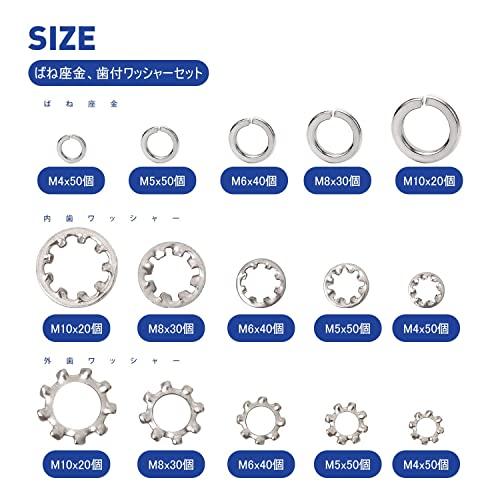 ばね座金、歯付ワッシャーセット 内歯ワッシャー 外歯ワッシャー スプリングワッシャー 歯付き ワッシャーセット M4、M5、M6、M8、M10 ...