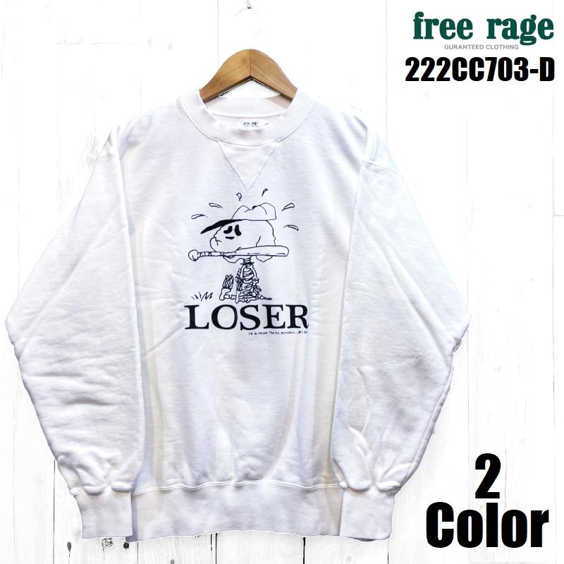 free rage フリーレイジ 'SKULL LOSER'クラシッククルースウェット FREE RAGE EASY NAVY 長袖 プリント ...