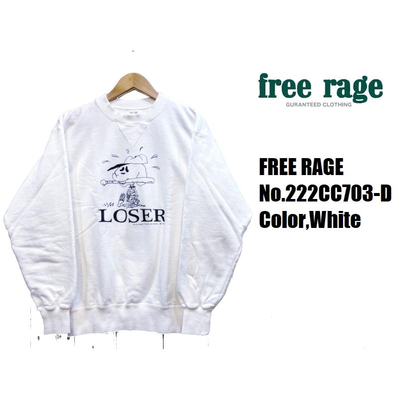 フリーレイジ 'SKULL LOSER'クラシッククルースウェット FREE RAGE EASY NAVY 長袖 プリント トレーナー 国産 ...