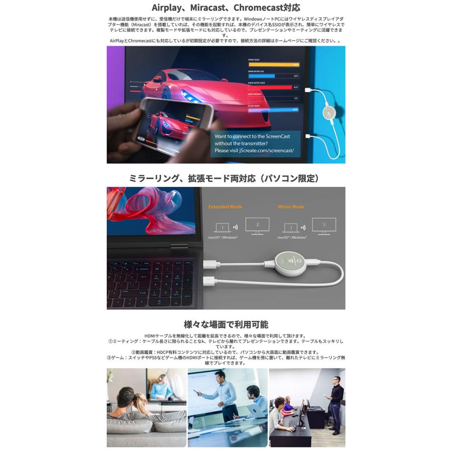 j5 create ジェイファイブクリエイト ScreenCast 4K HDMI ワイヤレスエクステンダー 送受信機 JVAW75 ネコポス ...