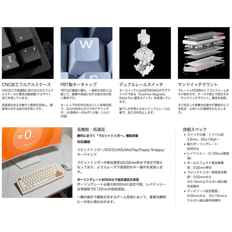 LUMINKEY Magger 68 HE Performance US配列 有線 68キー ラピッドトリガー対応 ゲーミングキーボード ...