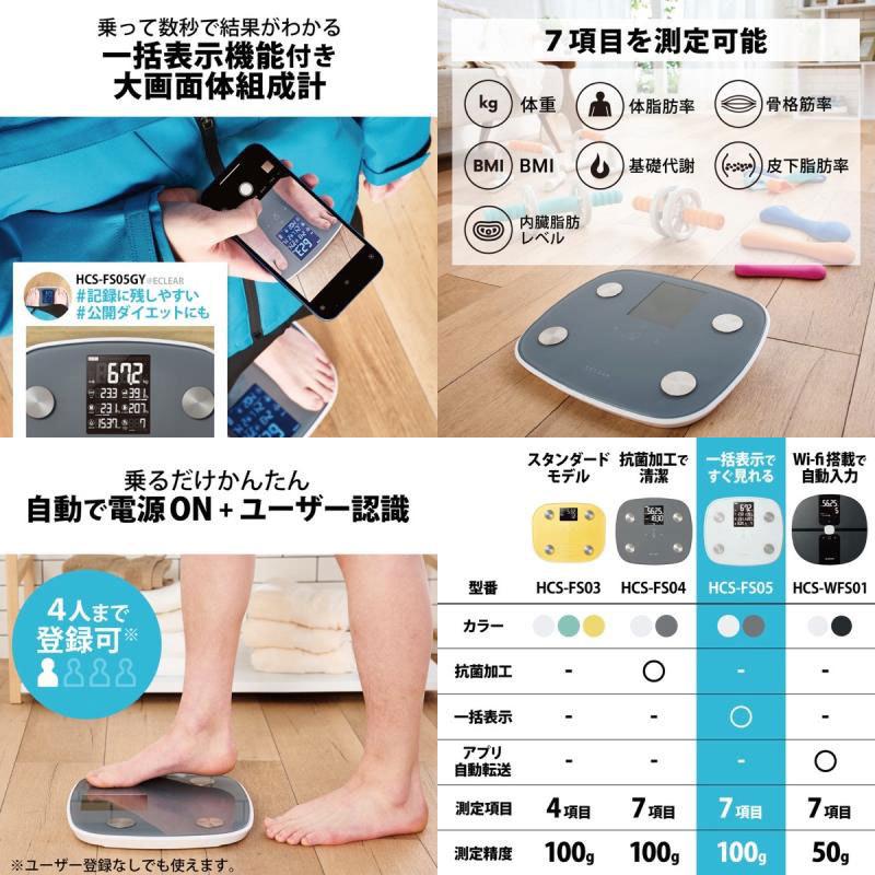 ECLEAR エレコム ELECOM エクリア体組成計 大画面 HCS-FS05シリーズ ホワイト HCS-FS05WH ネコポス不可 : キットカットヤフー店 - 通販 - Yahoo!ショッピング