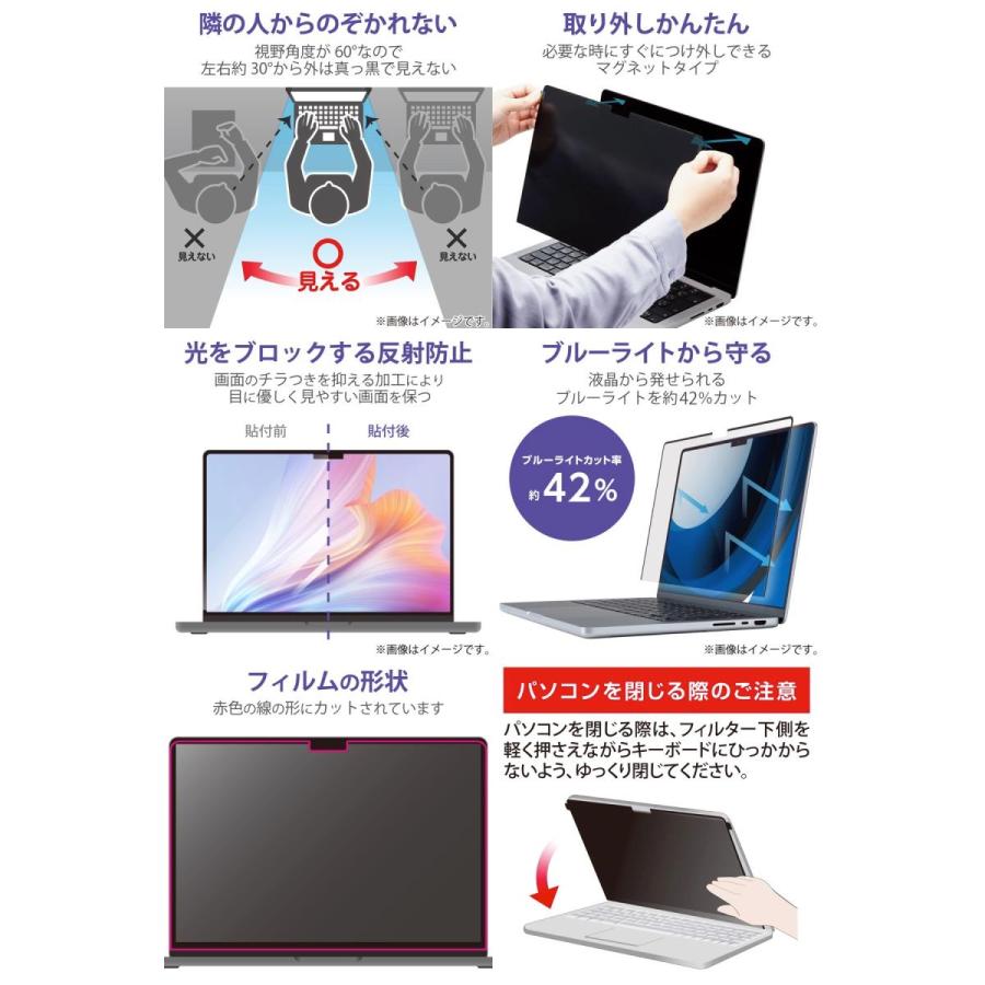 ELECOM エレコム MacBook Air 13インチ M4 2025 / M3 2024 M2 2022 液晶保護フィルター のぞき見防止 マグネットタイプ EF-MPA1322PFM2 ...