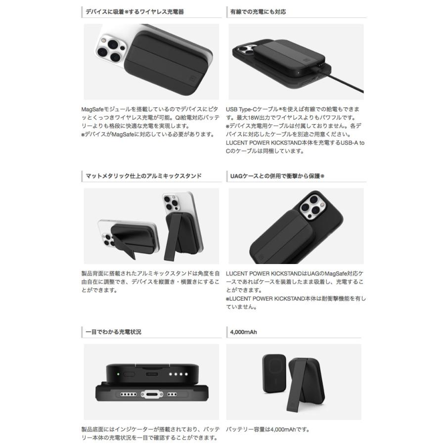 UAG U by LUCENT POWER KICKSTAND マグネット式ワイヤレス充電対応モバイルバッテリー 4000mAh ブラック ネコポス送料無料 UAG-ULPK-01-BK ...