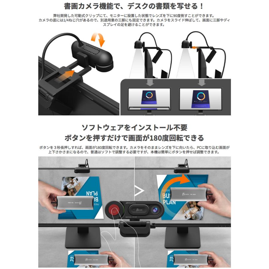 j5 create ジェイファイブクリエイト AF/MF切替 書画カメラ機能搭載 USBフルHD Webカメラ 200画素 JVU250 ネコ ...