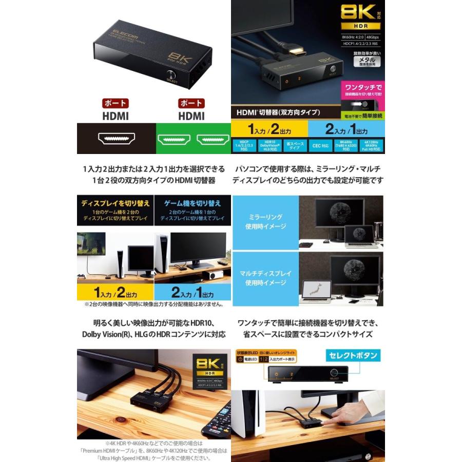 エレコム ELECOM HDMI切替器 8K60Hz対応 双方向 メタル筐体 ブラック DH-SW8KBD21BK ネコポス送料無料 :518724:キットカットヤフー店 - 通販 ...