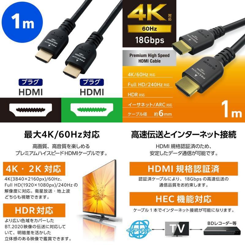 ELECOM エレコム HDMIケーブル Premium スタンダード 1.0m ブラック DH-HDPS14E10BK2 ネコポス送料無料 : キットカットヤフー店 - 通販 - Yahoo ...