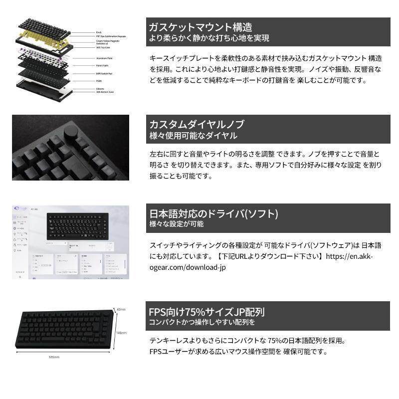 Akko 5075S HE JP ラピッドトリガー ゲーミングキーボード 日本語JIS配列 SOCD 8K Dark Night ブラック ネコポス不可 : キットカットヤフー店 - 通販 ...