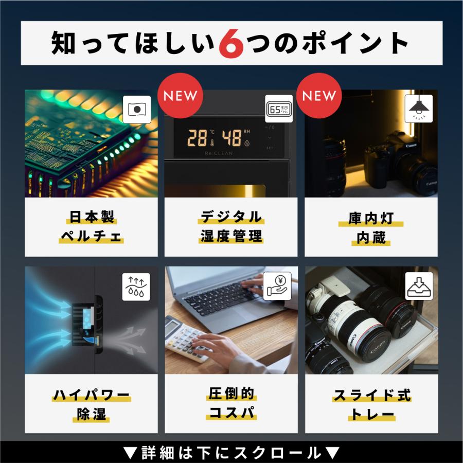 Re:CLEAN 防湿庫 ドライボックス 50L RC-D50L NEXT カメラ 全自動除湿 5年保証 送料無料 LEDライト内臓 カビ対策 デジタル湿度計 カード : INNEUTRAL ...