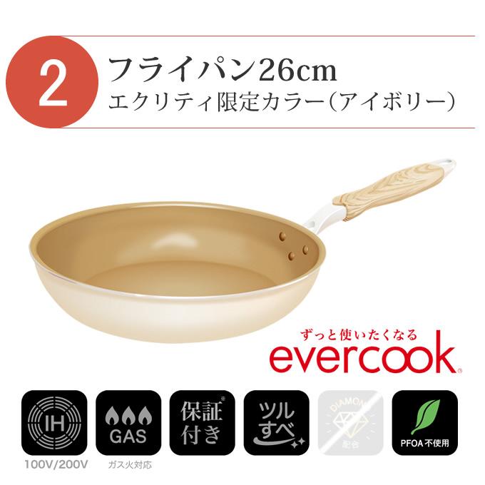 フライパンセット IH evercook エバークック フライパン 4点セット IH対応 エクリティ限定モデル アイボリー 玉子焼き+フライパン26cm+28cm深型+鍋敷き : xdss ...