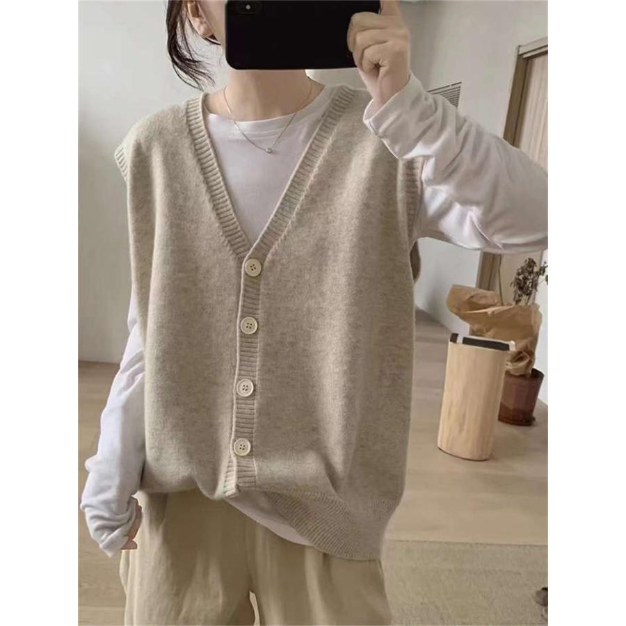 ベスト ニットベスト レディース 春秋 秋冬ベスト ボタン 無地 ノースリーブ 羽織り 前開き フリーサイズ Vネック トップス ニットウェア 着回し ジレ : EC Logic ヤフー ...