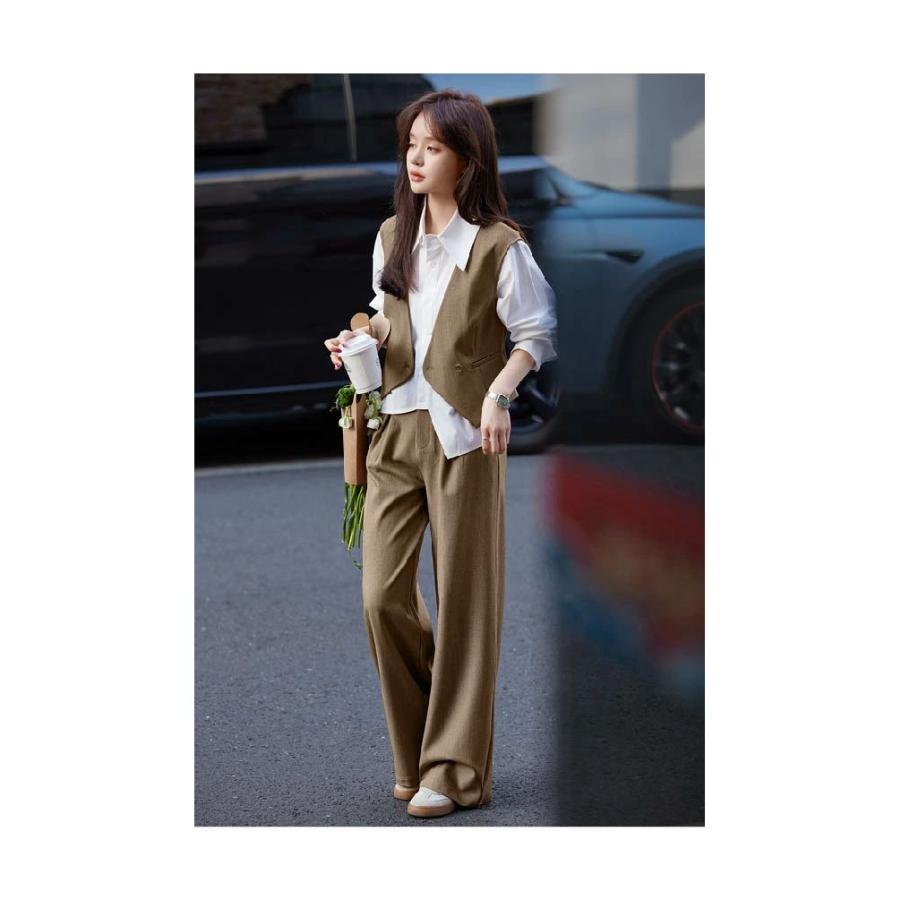 セットアップ レディース ベスト ジレ ワイドパンツ パンツスーツ 2点セット 春 秋 レイヤード風 重ね着 さらりと心地よい 着痩せ シンプル カジュアル オフィ : EC Logic ...