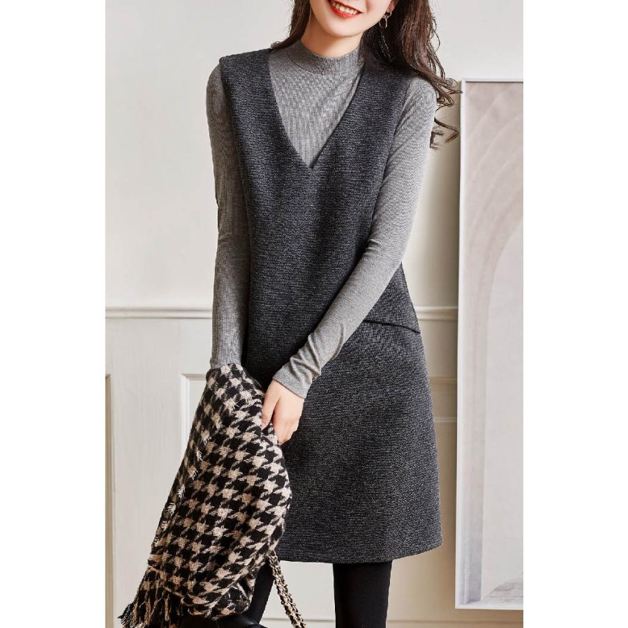 ワンピース 春 秋 レディース ツイード調 Vネック Aライン ジャンパースカート ジャンスカ ノースリーブ 重ね着 レイヤード 無地 体型カバー 可愛い : EC Logic ヤフーショップ ...