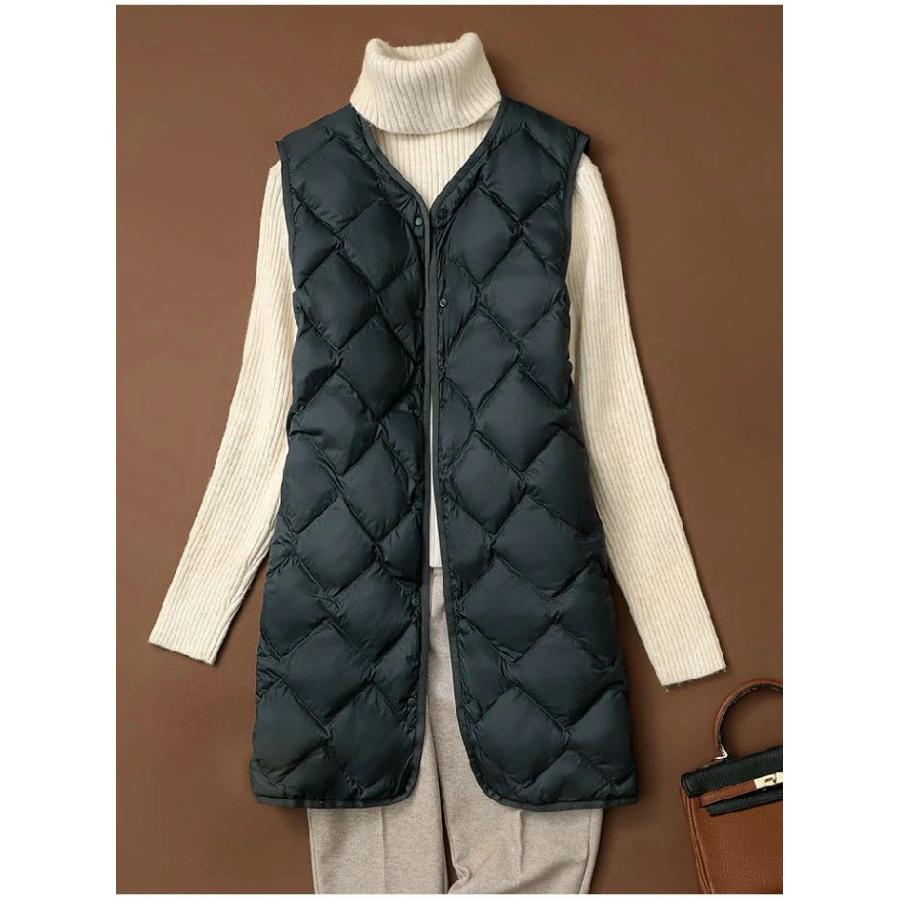 キルティング ベスト レディース ダウン インナー ロング ジレ Vネック 収納袋付き アウター アウトドア ロング丈 軽量 大きいサイズ ノー : EC Logic ヤフーショップ - 通販 ...