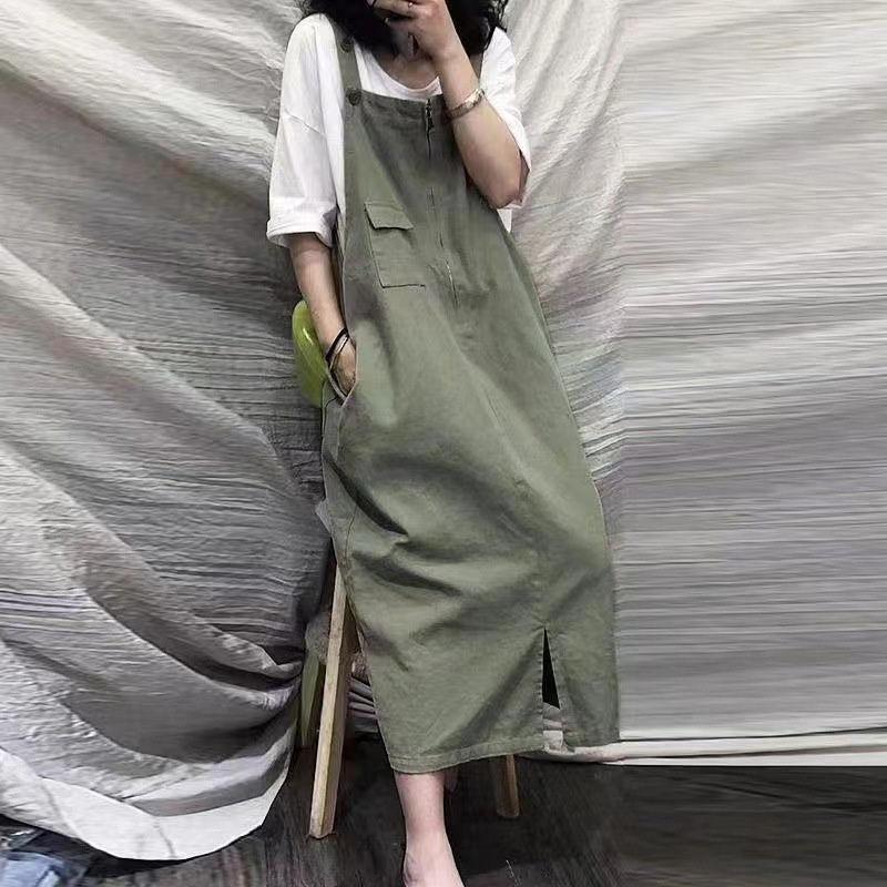 ジャンパースカート レディース ロングワンピース ジャンスカ ワンピース ロング丈 ミモレ丈 スリット サロペット ノースリーブ サロペットスカート : EC Logic ヤフーショップ ...