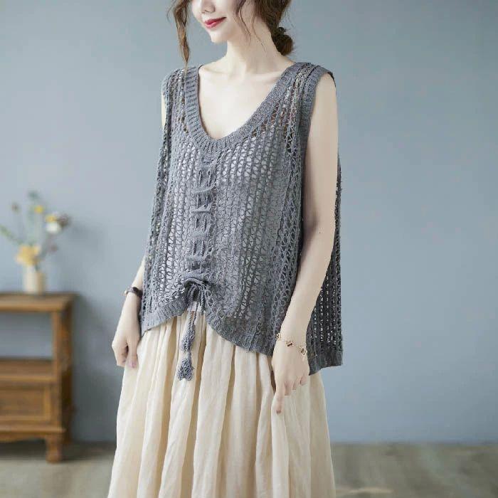 透かし編み ベスト レディース 春 夏 メッシュ編み ニットベスト トップス 涼やか カジュアル レイヤード ノースリーブ サマーニット 重ね着 おし : EC Logic ヤフーショップ ...