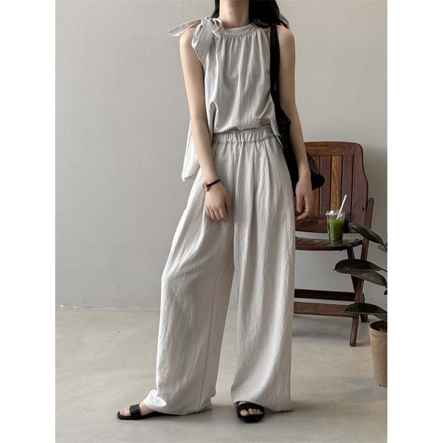 セットアップ キャミソール 2点セット ノースリーブ 春夏 ワイドパンツ レディース ロングパンツ ロング丈 パンツスーツ 薄手 お出かけ 楽ちん 涼しい ゆったり : EC Logic ...