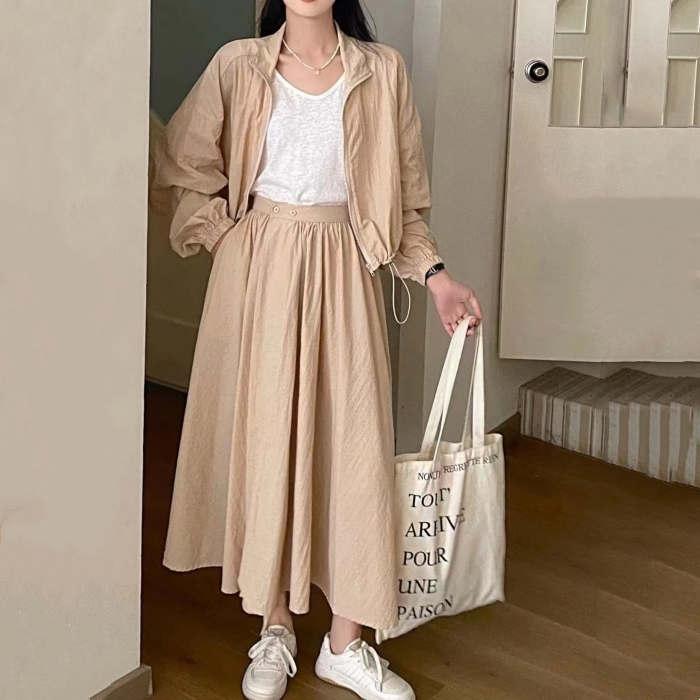 セットアップ 2点セット レディース ジャケット 春 夏 秋 トップス ボトムス 長袖 ロングスカート フレアスカート ファスナー ブルゾン 無地 羽織り スーツ おし : EC Logic ...