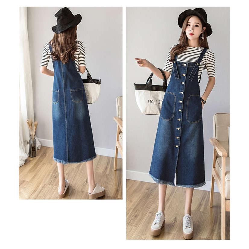 ジャンパースカート デニム レディース サロペット 春 夏 秋 冬 無地 キャミワンピース ノースリーブ ポケット付き ボタン ロング 可愛い スリット オールインワ : EC Logic ...