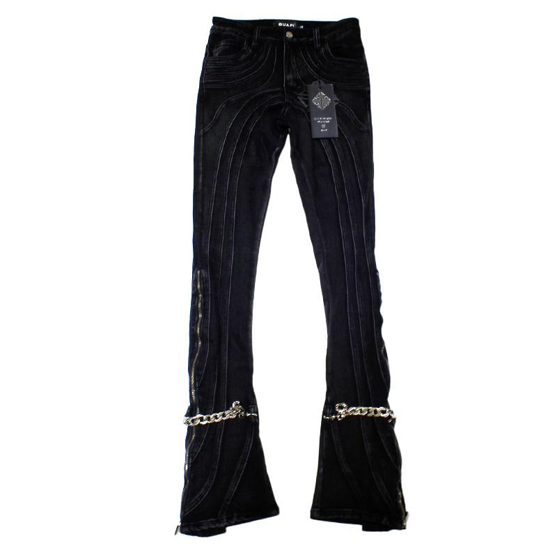 GUAPI グアピ デニムパンツ フレア チェーン ボトムス ロング IRON GREY CHAIN DENIM -BLACK- : BAGS’GROOVE - 通販 - Yahoo!ショッピング
