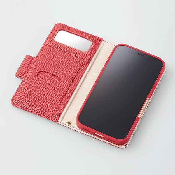 ELECOM iPhone 12 mini レザーケース Enchante'e 磁石付き 手帳型ケース コンパクトミラー付き 赤 レッド : エコモ新下関 - 通販 - Yahoo!ショッピング