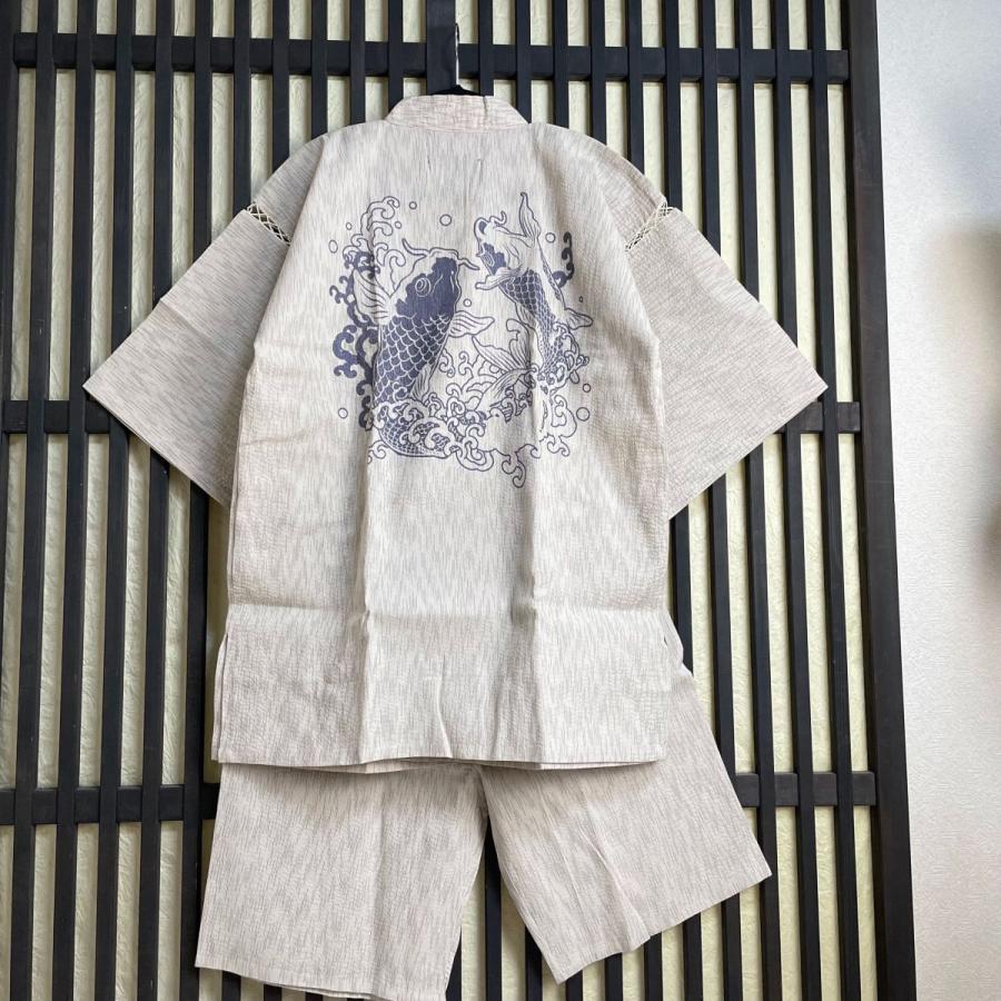 [江戸てん]訳ありno83 甚平生成りL しじら織り オリジナル柄 鯉の滝登り 生成り L : 江戸てん - 通販 - Yahoo!ショッピング