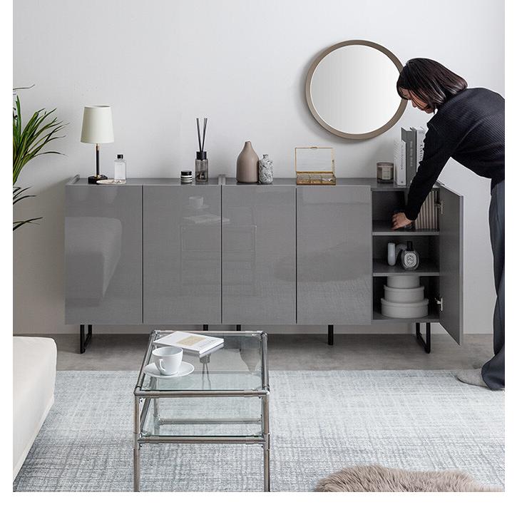 Anq アンク キャビネット サイドボード 扉収納 スリム 鏡面 石目調 リビング モダン 白 台所 キッチン 玄関 本棚 幅100 フラット ...
