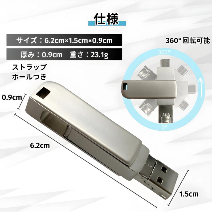 USBメモリ 256GB 4in1 USB3.0対応 iPhone Android タブレット PC 外付け フラッシュメモリ スマホ Type-C Lightning USB micro ...