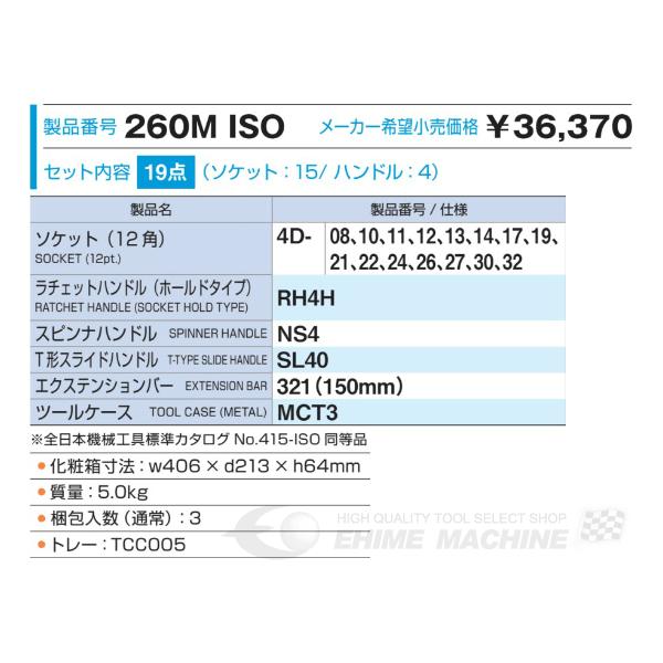 TONE トネ 12.7sq. ソケットレンチセット 19点 260M ISO : エヒメマシン Yahoo!ショッピング店 - 通販 - Yahoo!ショッピング