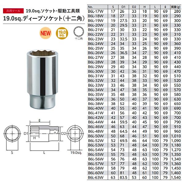 KTC 19.0sq. ディープソケット 十二角 B6L-30W 京都機械 工具 12角 : エヒメマシン Yahoo!ショッピング店 - 通販 - Yahoo!ショッピング