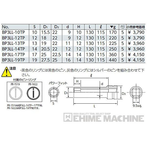 KTC BP3LL-17TP サイズ17mm 全長130mm 9.5sq.インパクトレンチ用薄肉ロングソケット ピン・リング付 : エヒメマシン Yahoo!ショッピング店 - 通販 ...