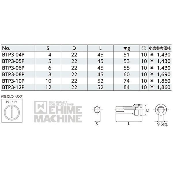 KTC 9.5sq.インパクトレンチ用ヘキサゴンレンチ BTP3-06P : エヒメマシン Yahoo!ショッピング店 - 通販 - Yahoo!ショッピング