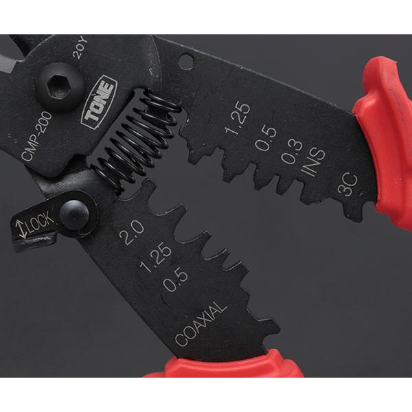 TONE 手動圧着工具 電工ペンチ 全長220mm (CMP-200)(4953488384437) トネ : エヒメマシン Yahoo!ショッピング店 - 通販 - Yahoo!ショッピング