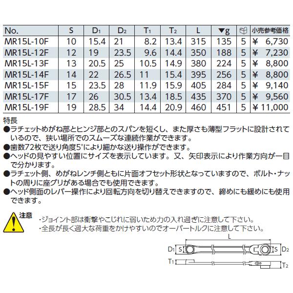 KTC 超ロングラチェットめがねレンチ（首振りタイプ） MR15L-12F : エヒメマシン Yahoo!ショッピング店 - 通販 - Yahoo!ショッピング