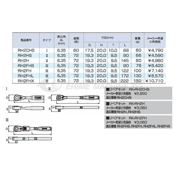 TONE ショートラチェットハンドル 歯数72枚 差込角6.35mm 全長90mm (RH2HS)(4953488307863) トネ【ネコポス対応】 : エヒメマシン Yahoo ...
