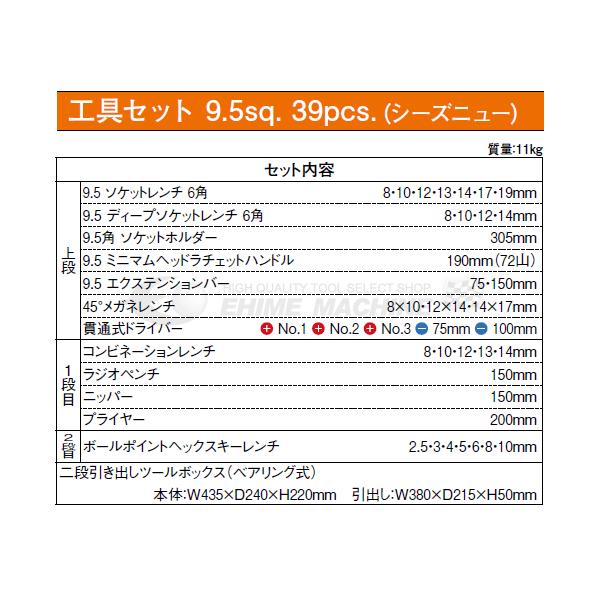 SEEDNEW シーズニュー 9.5sq. ツールセット 39点（レッド） S-39313 :S-39313:EHIME MACHINE 1号店 - 通販 - Yahoo!ショッピング