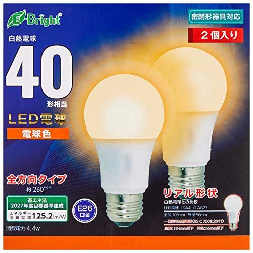 オーム電機 LED電球(40形相当/551lm/電球色/E26/全方向配光260°/密閉形器具対応/2個入り) LDA4L-G AG27 2P : s-4971275643499 ...