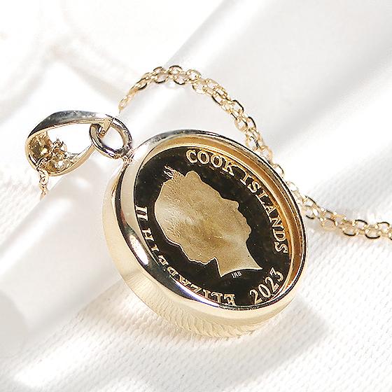 コインネックレス 24金 純金 ラヴィアンローズ エリザベス女王 バラ K24 K18 2023 コイン ネックレス 1/30oz 送料無料 18k 2023年 限定 薔薇 EmN0160 ...