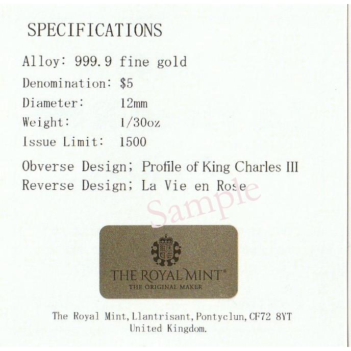 純金 K24 K18 2024 ラヴィアンローズ コインネックレス 1/30oz 送料無料 ペンダント 24金 18k ゴールド 記念 チャールズ国王 2024年 限定 バラ 金貨 ...