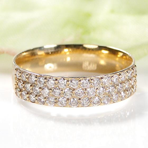 K10 YG PG 0.5ct ダイヤモンド 平打ち パヴェ リング 送料無料 10金 K10 10K ゴールド 人気 上品 指輪 0.5カラット レディース pave オシャレ 可愛い ...