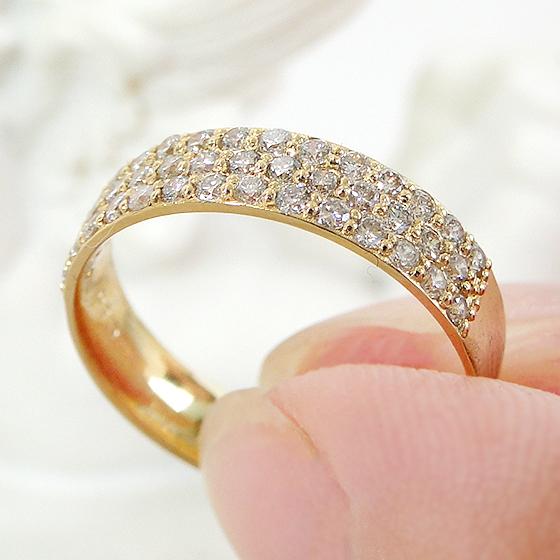 K10 YG PG 0.5ct ダイヤモンド 平打ち パヴェ リング 送料無料 10金 K10 10K ゴールド 人気 上品 指輪 0.5カラット レディース pave オシャレ 可愛い ...