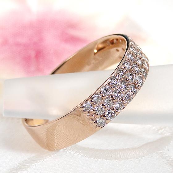 K10 YG PG 0.5ct ダイヤモンド 平打ち パヴェ リング 送料無料 10金 K10 10K ゴールド 人気 上品 指輪 0.5カラット レディース pave オシャレ 可愛い ...