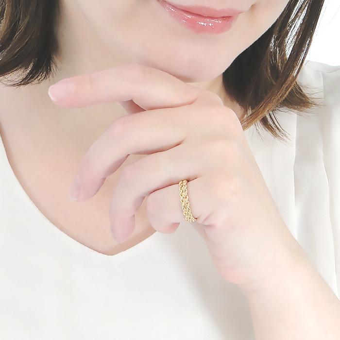 K18 YG 中空 ビスマルク 2列 ロープチェーン リング 送料無料 ゴールド 18金 指輪 地金 人気 チェーン ユニセックス メンズ ペア レディース EmR0146 : Eimys ...