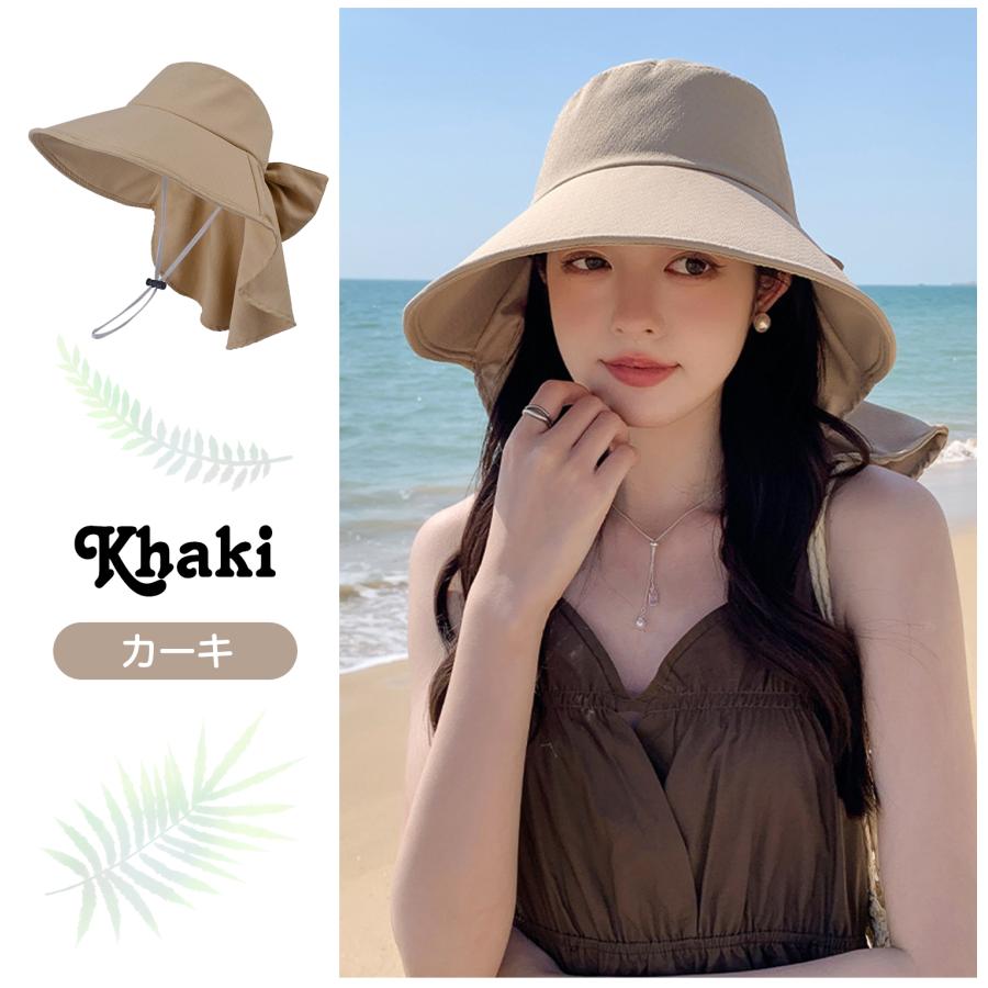 UVカット 帽子 レディース リボン付き 12cmつば広 首筋まで全面UVカット 小顔 あご紐付き 大きいサイズ 日焼け防止 紫外線対策 日除け 通気 撥水加工 2way被り方 : ITS ...