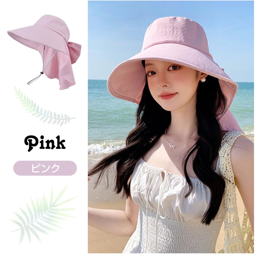 UVカット 帽子 レディース リボン付き 12cmつば広 首筋まで全面UVカット 小顔 あご紐付き 大きいサイズ 日焼け防止 紫外線対策 日除け 通気 撥水加工 2way被り方 : ITS ...
