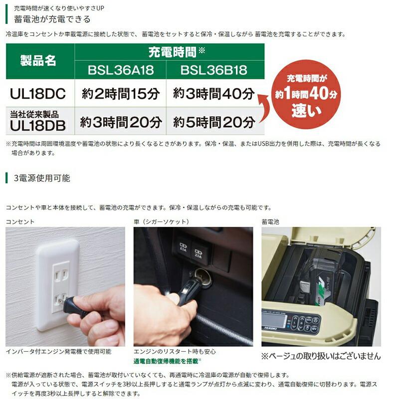 HiKOKI ハイコーキ 18V コードレス冷温庫 18L フォレストグリーン UL18DC(WMG) 4966376408573 : ejoy Yahoo!ショッピング店 - 通販 ...