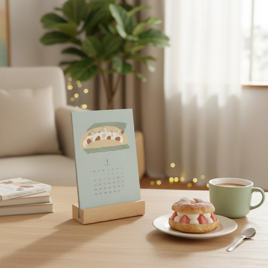 MATOKA（マトカ） MATOKA 2026年 卓上カレンダー 木製スタンドタイプ（月曜始まり）『SWAN｜スワンとよこながスイーツ』トビ ...