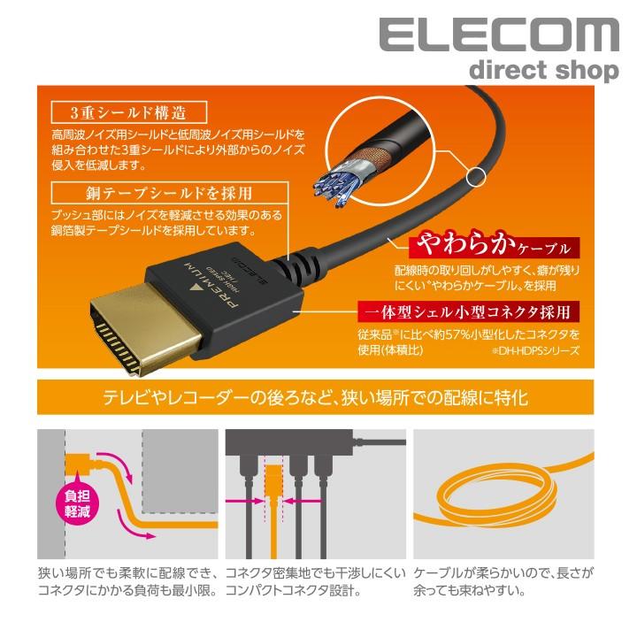 ELECOM エレコム PREMIUMHDMIケーブル(やわらかタイプ)1.0mイーサネット4K2K(60P)およびHDRに対応 ブラック┃DH-HDP14EY10BK : エレコムダイレクト ...