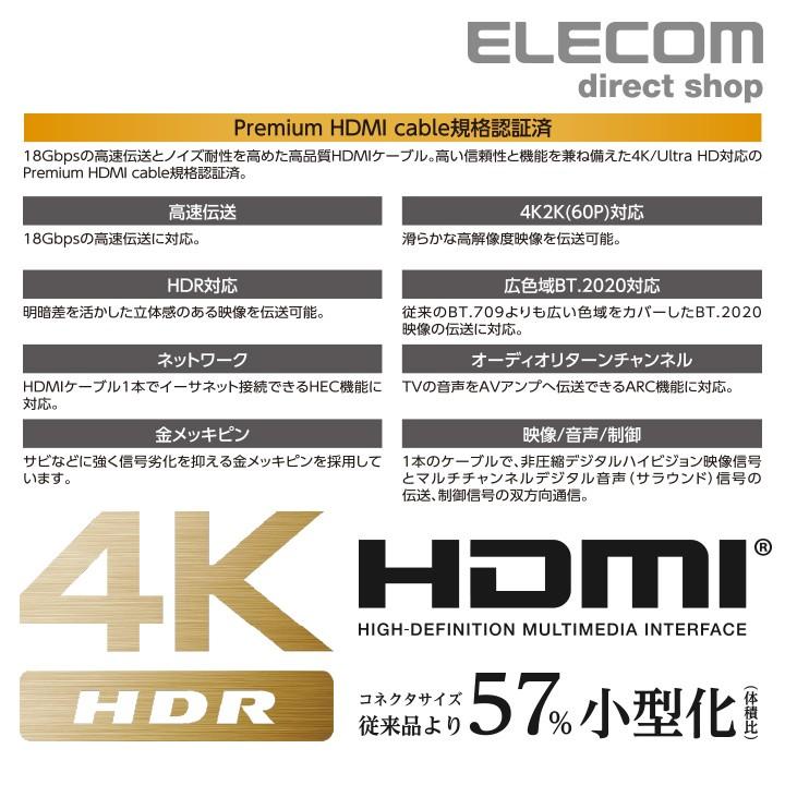 ELECOM エレコム PREMIUMHDMIケーブル(やわらかタイプ)1.0mイーサネット4K2K(60P)およびHDRに対応 ブラック┃DH-HDP14EY10BK : エレコムダイレクト ...