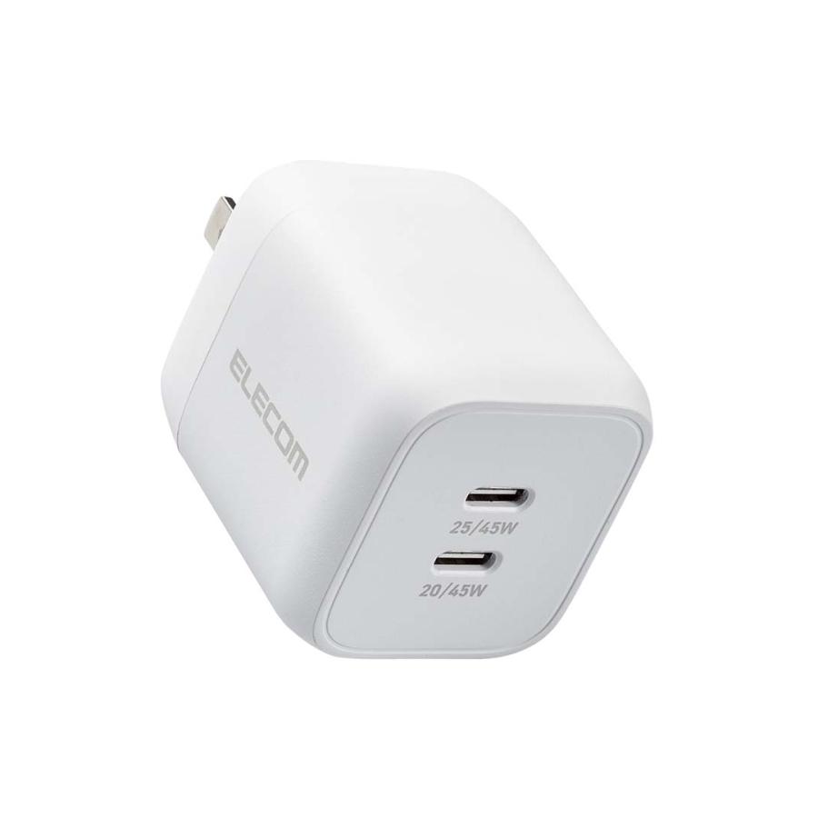 ELECOM エレコム AC 充電器 45W 出力 Type-C 2ポート USB Power Delivery 対応 PPS対応 USB-C スイングプラグ アダプター タイプC ホワイト┃ ...